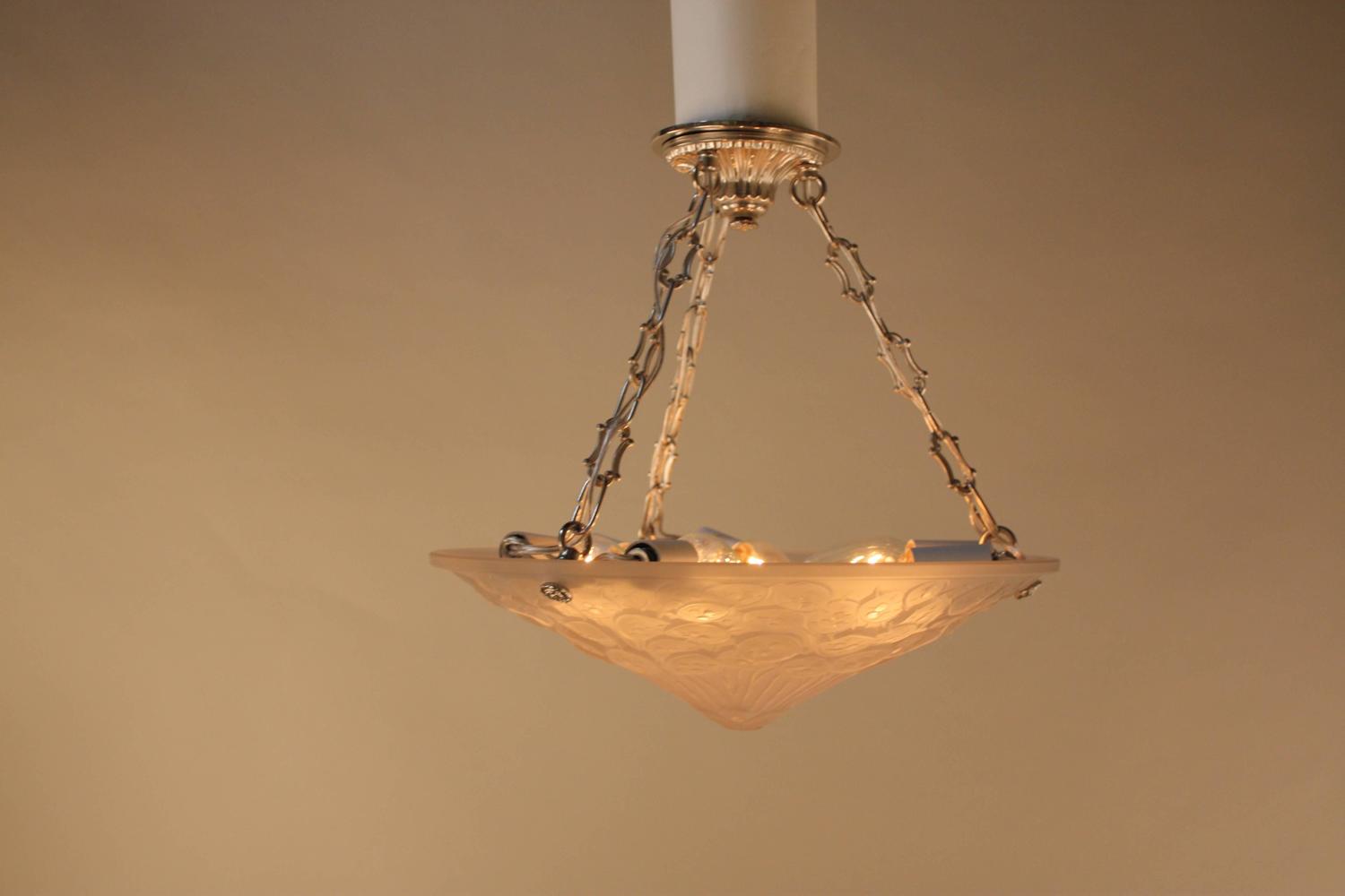 French Art Deco Pendant Chandelier by Edmond Etling For Sale at 1stdibs