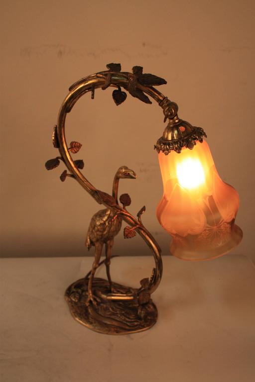 Art Nouveau Bronze Stork Table Lamp at 1stDibs