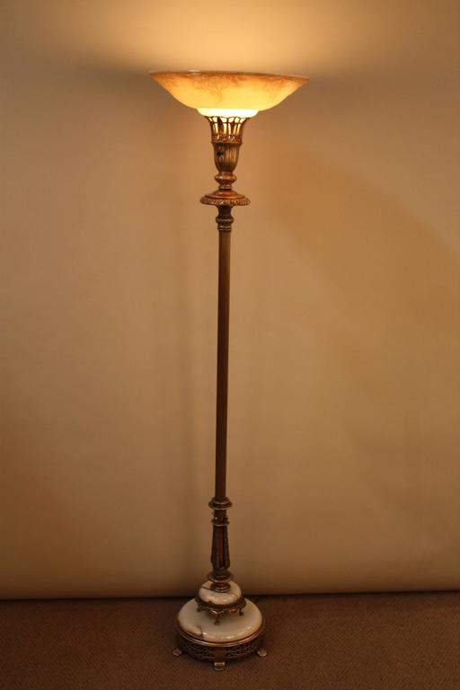 American Torchiere Floor Lamp with Onyx Base at 1stDibs