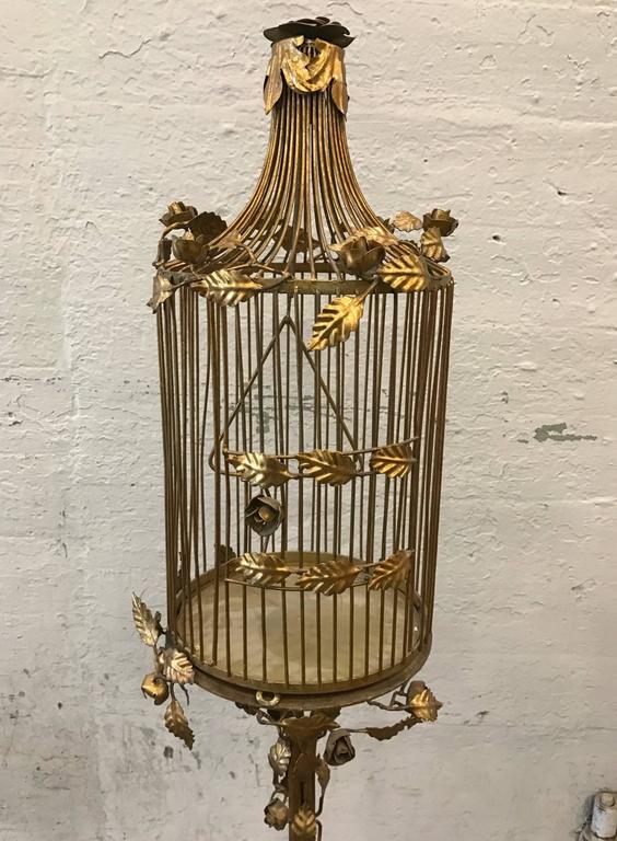 Vintage Iron Gilt Bird Cage with Marble Base at 1stDibs