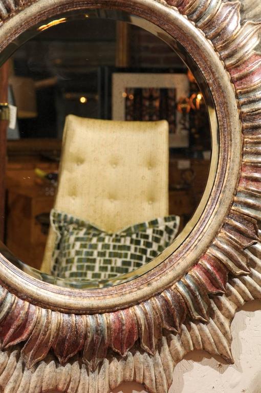 Large 48" Round Hollywood Regency Polychrome Sunburst Mirror at 1stdibs