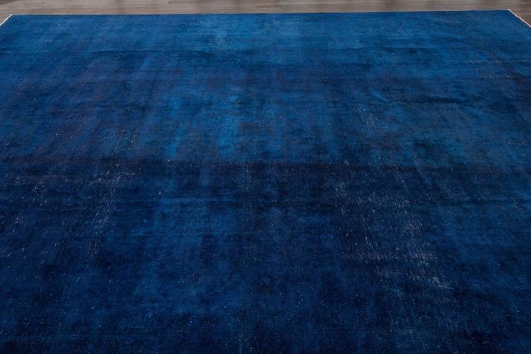 Vintage Blue Distressed Overdyed Rug For Sale at 1stDibs