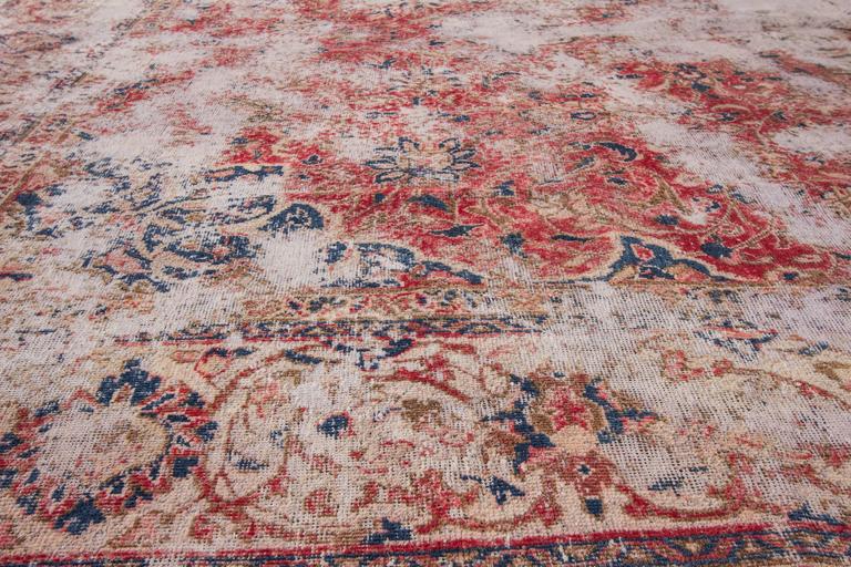 Lovely Nice Vintage Distressed Overdyed Rug For Sale at 1stDibs