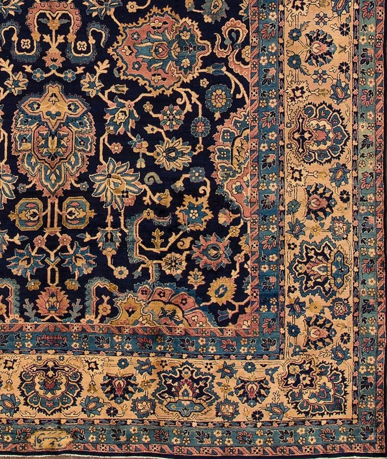 Fine Antique Blue Floral Persian Kerman Carpet For Sale at 1stDibs