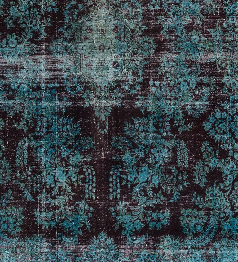 Large Vintage Green Overdyed Medallion Rug For Sale at 1stDibs