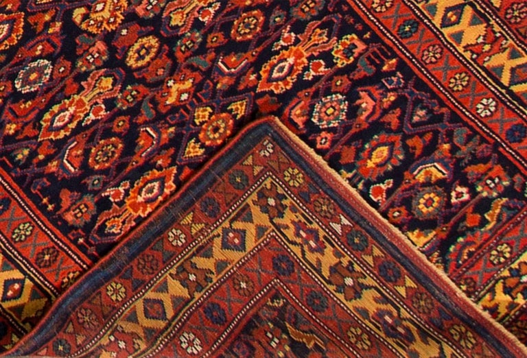 Antique Red and Blue Persian Kurd Runner Rug For Sale at 1stDibs