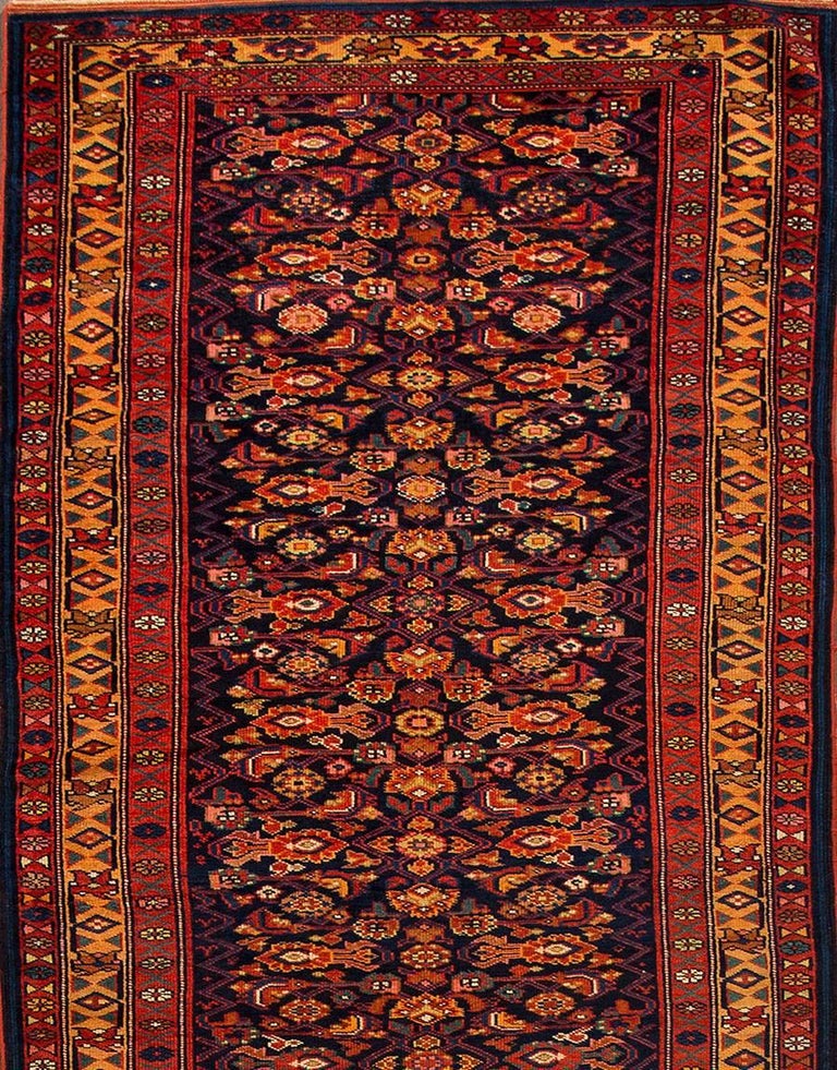 Antique Red and Blue Persian Kurd Runner Rug For Sale at 1stDibs