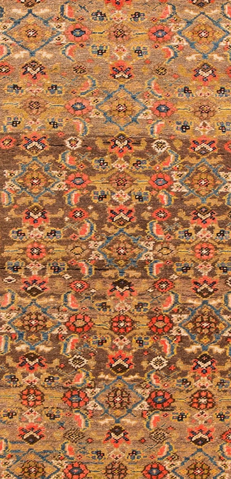 Antique Brown Geometric Hamadan Runner For Sale at 1stDibs