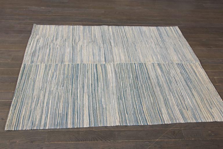 21st Century Contemporary Blue/Ivory Textured Turkish Kilim Rug For ...