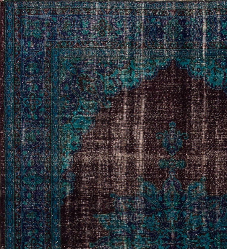 Vintage Blue/Brown Distressed Overdyed Carpet For Sale at 1stDibs