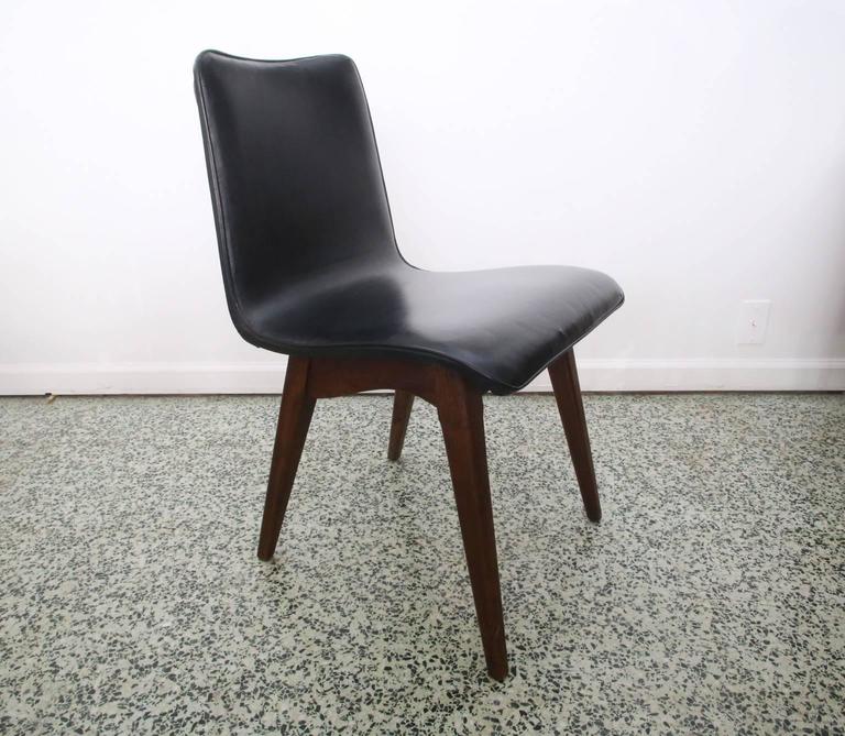 Set of Four Sligh Lowry Mid-Century Walnut and Leather Dining Chairs at ...