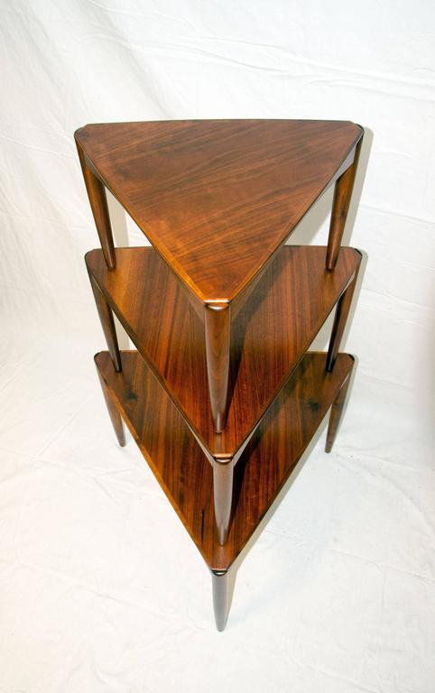 Set of Three Mid-Century Walnut Triangular Nesting Tables at 1stDibs ...