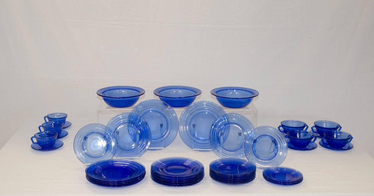 "Moderntone" Cobalt Blue Depression Glass Dishware, Hazel-Atlas at 1stdibs