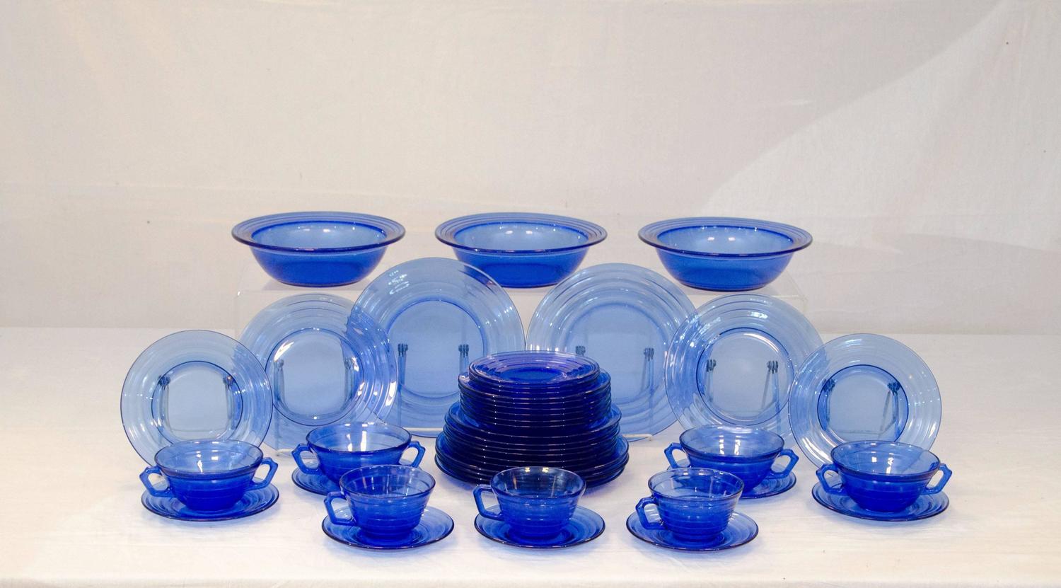 "Moderntone" Cobalt Blue Depression Glass Dishware, Hazel-Atlas at 1stdibs