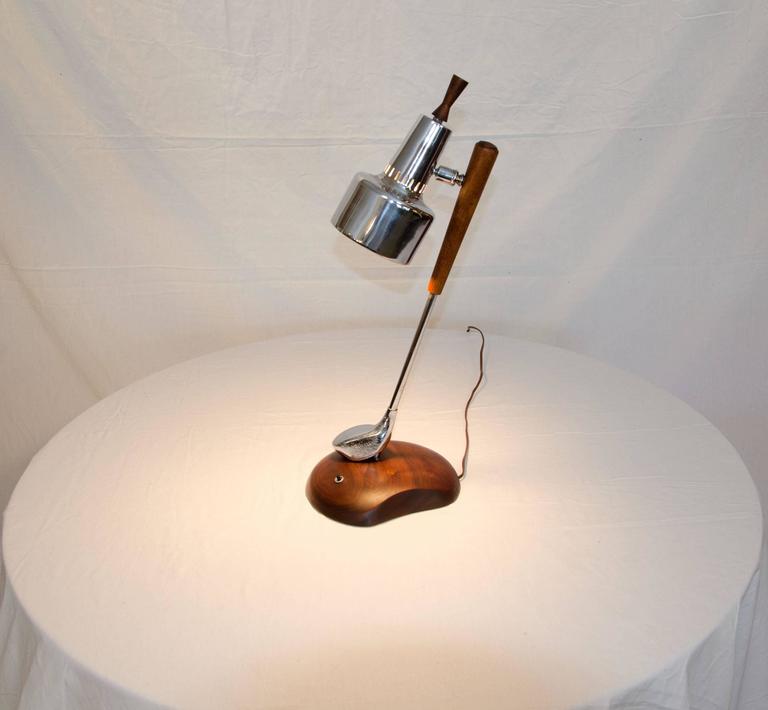 Walnut and Chrome Golf Club Desk Lamp at 1stDibs