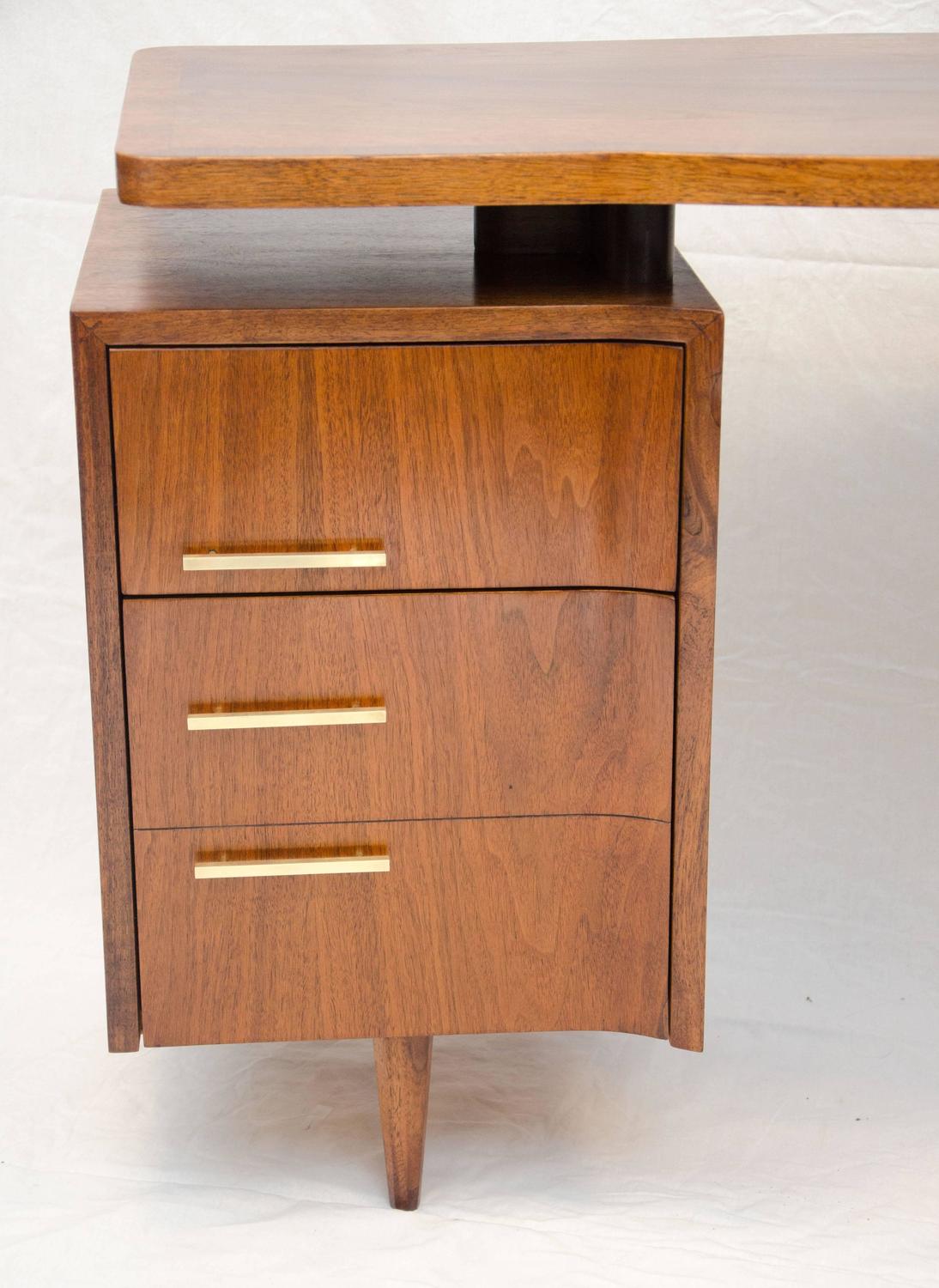 Midcentury Walnut Curved Desk, Floating Top at 1stdibs