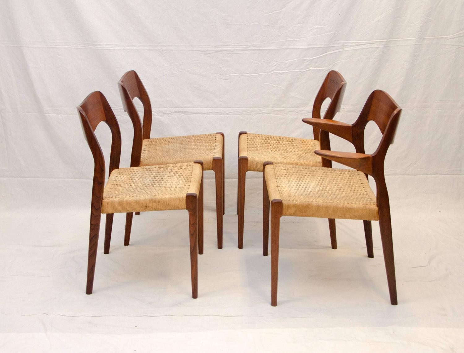 Set of Four Danish Teak Dining Chairs, Moller #71 and #55 For Sale at ...
