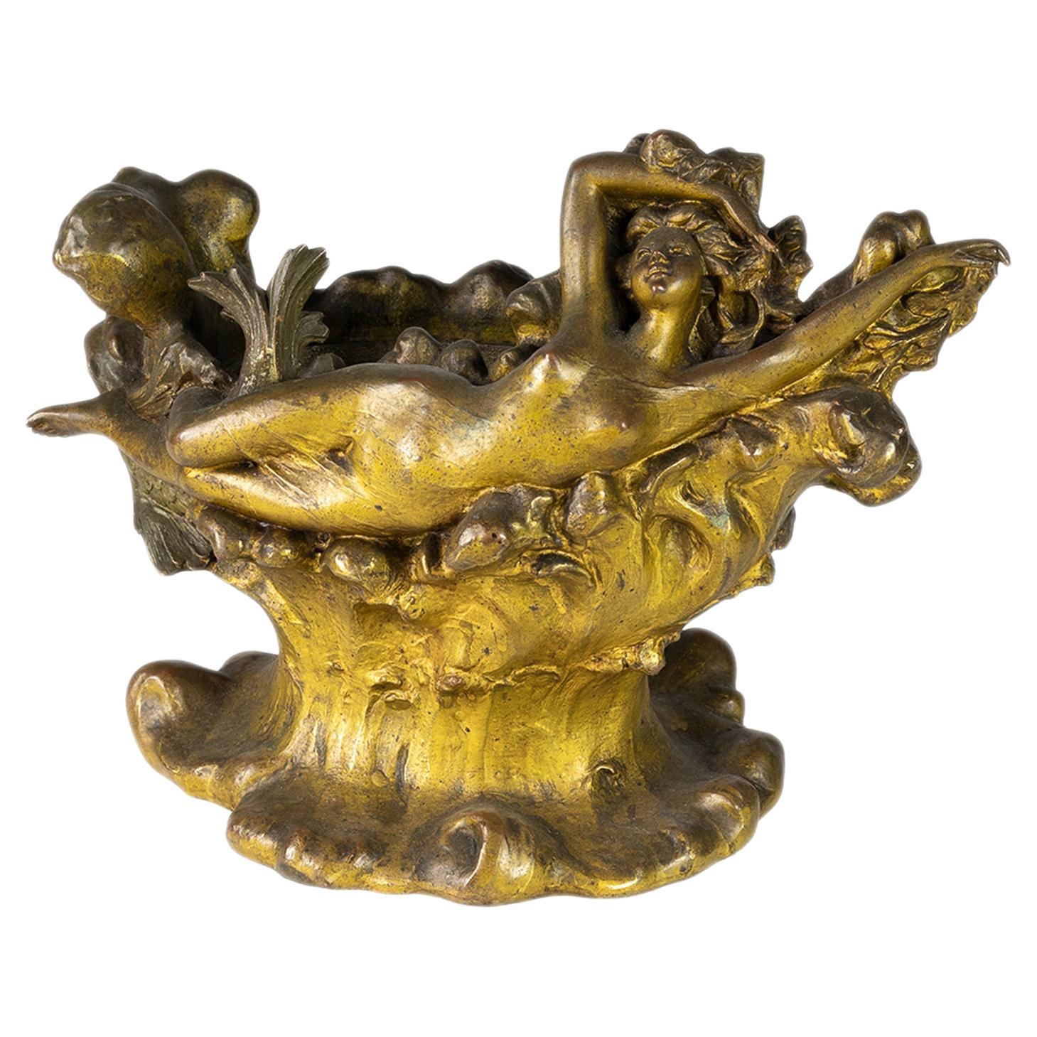 French Art Nouveau Gilded and Patinated Figural Bronze Vase by Maurice ...