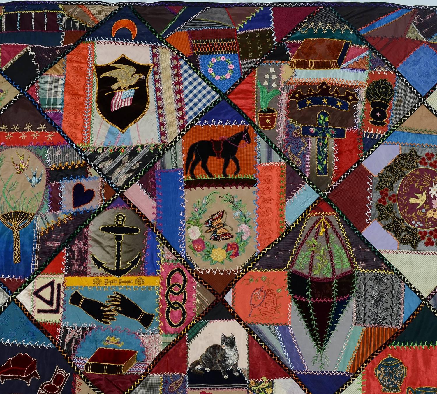 Elaborate Victorian Crazy Quilt with Pictorial Images at 1stdibs