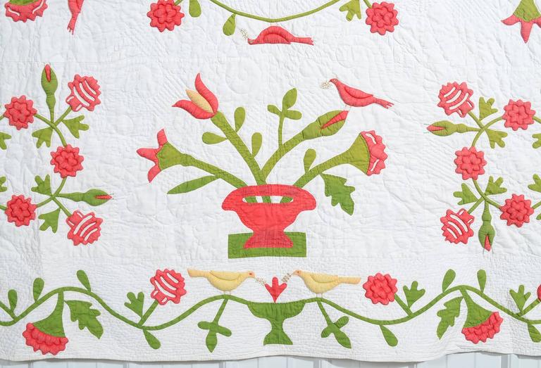 Stuffed Applique Quilt with BirdsB at 1stDibs