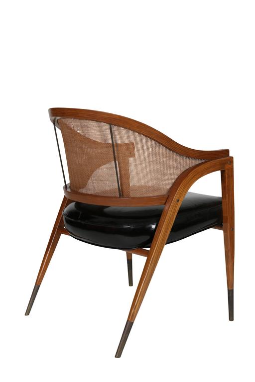 Edward Wormley Walnut and Rattan Armchair at 1stDibs
