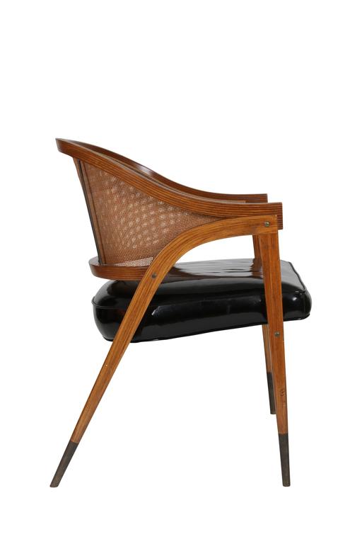 Edward Wormley Walnut and Rattan Armchair at 1stDibs