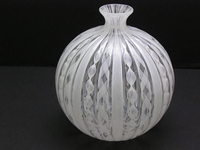 Handblown Murano Glass Latticino and Zanfirico Lattimo Glass Vase at ...