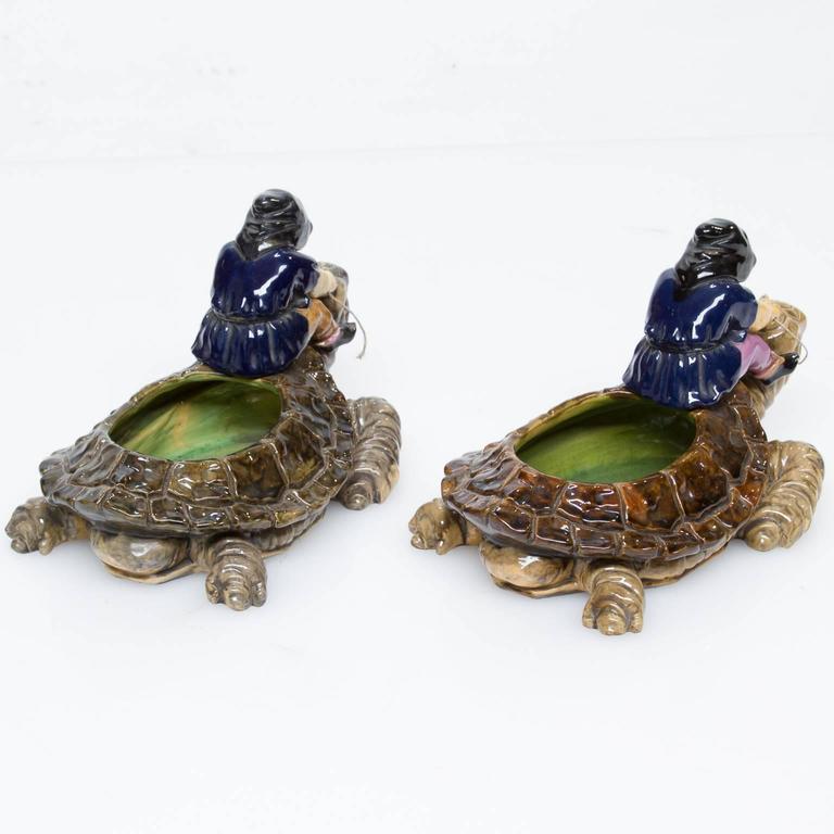 Vintage Majolica Goblin's Riding a Turtle at 1stDibs