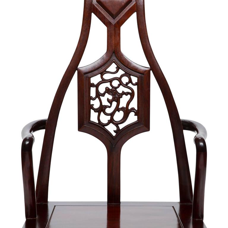 Vintage Set of Eight Mahogany Asian Inspired Armchairs For Sale at 1stDibs