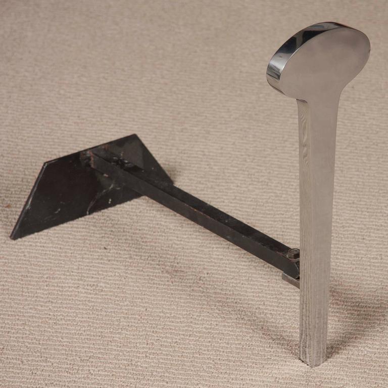 Chromed Steel Andirons Attributed to Francois Monnet For Sale at 1stDibs
