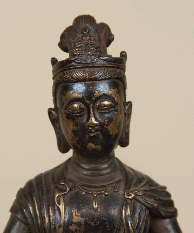 Japanese Bronze of the Goddess Kannon Seated on Clouds in a Zen Circle ...