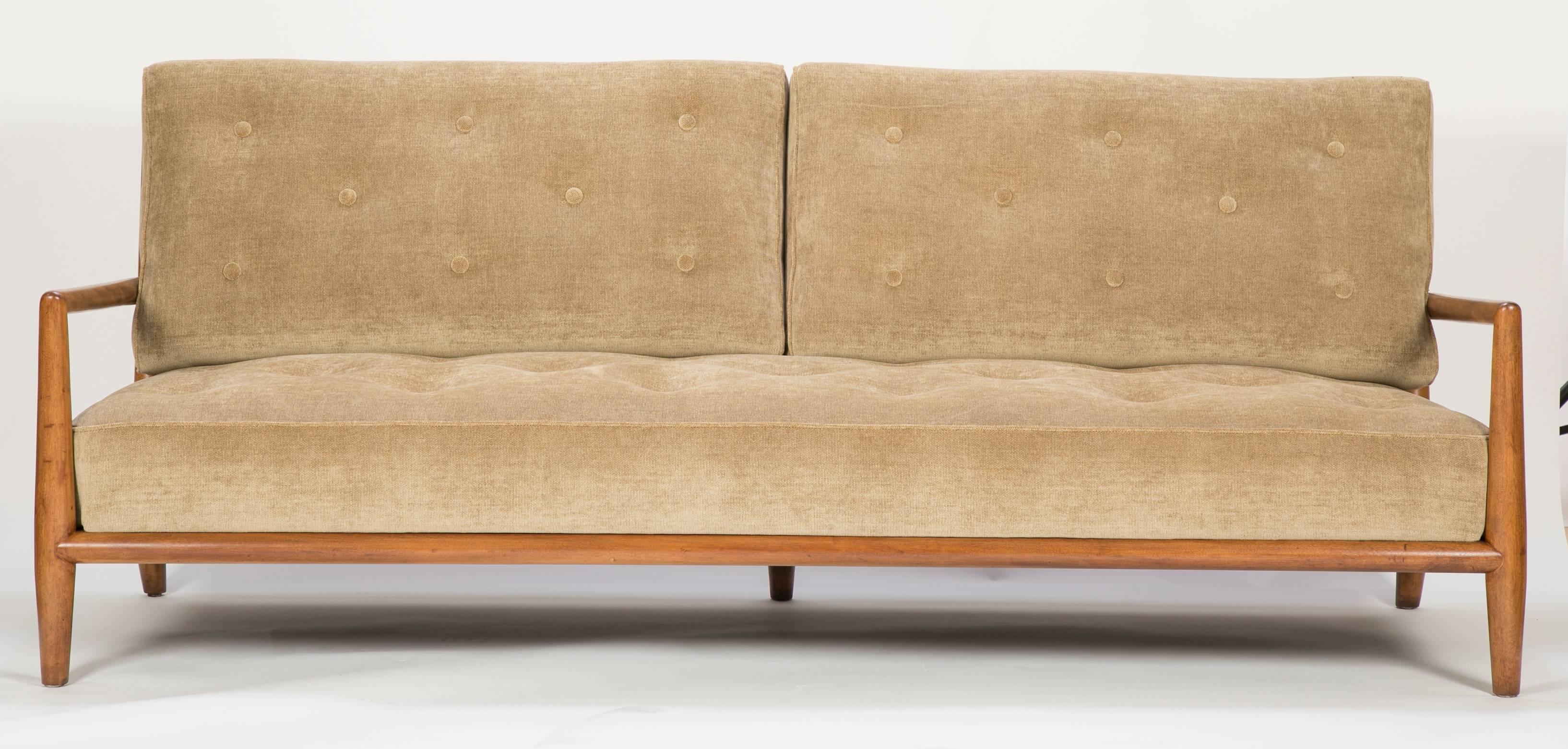 T.H. Robsjohn-Gibbings Bleach Mahogany Sofa with Exposed Frame at 1stDibs