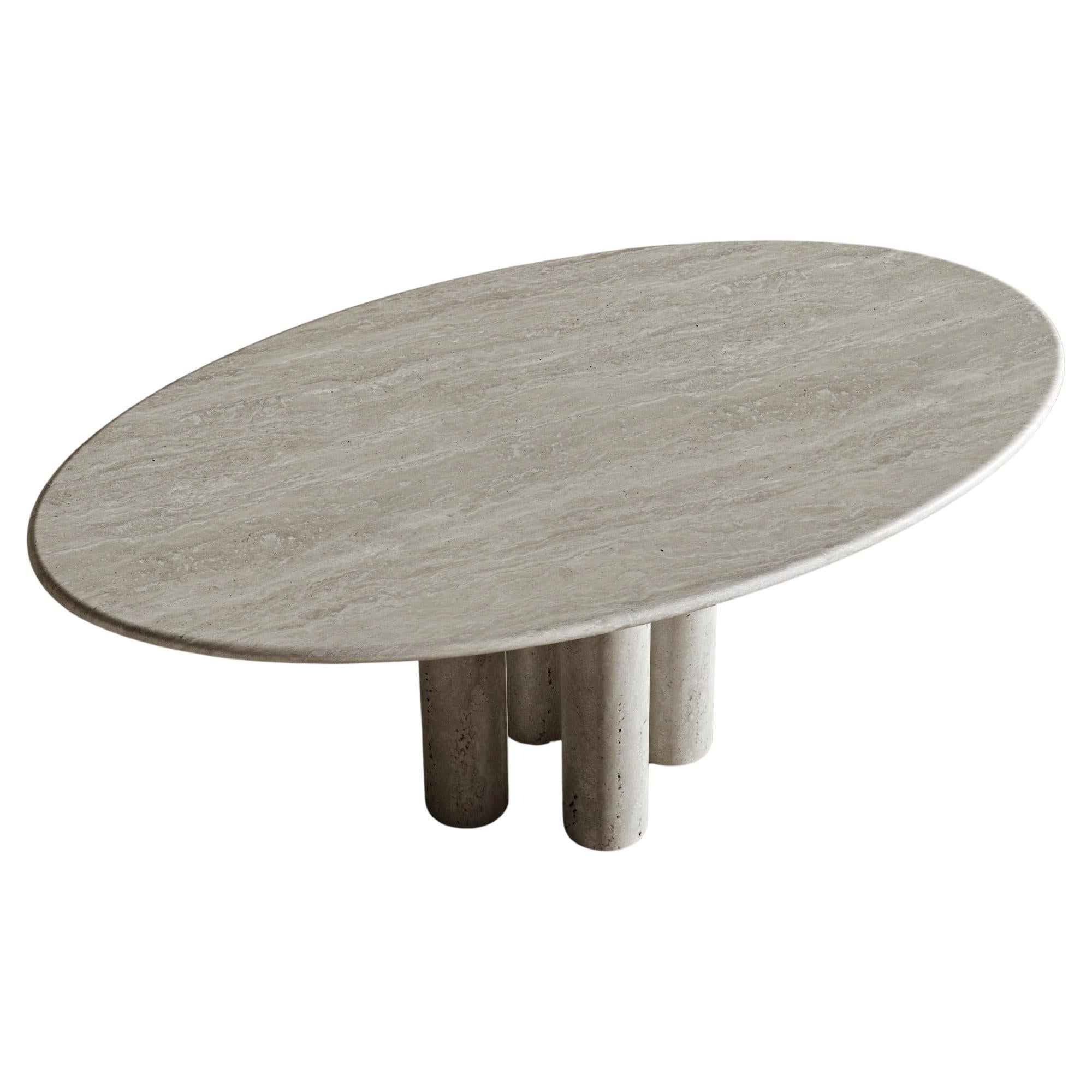 Silver Travertine Stone Table - Gray Silver Dining Table - Ellipse ...