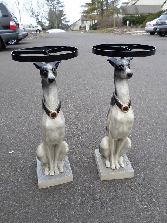 Pair of Cast Iron Greyhound Dog Side Tables at 1stDibs