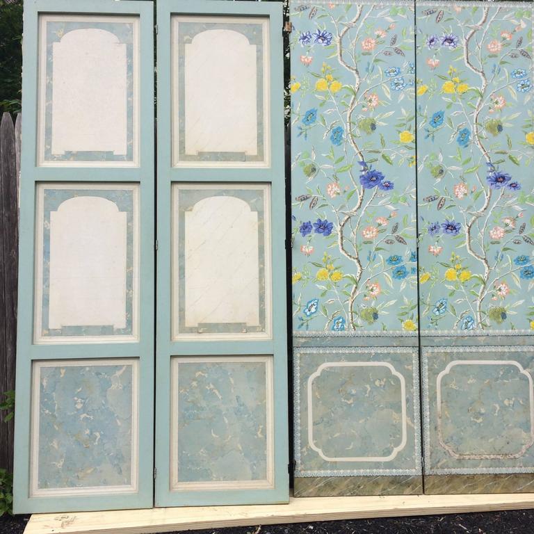 Monumental Four-Panel Hand Blocked and Painted Screen For Sale at 1stDibs