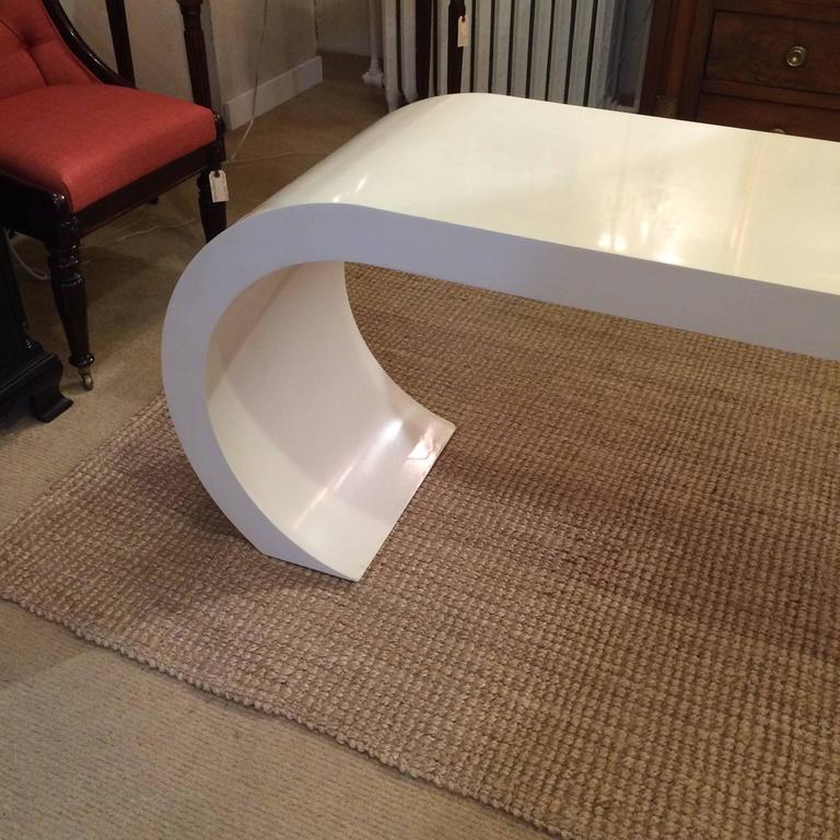 Sleek Mid-Century Modern White Lacquer Waterfall Console Table at 1stDibs