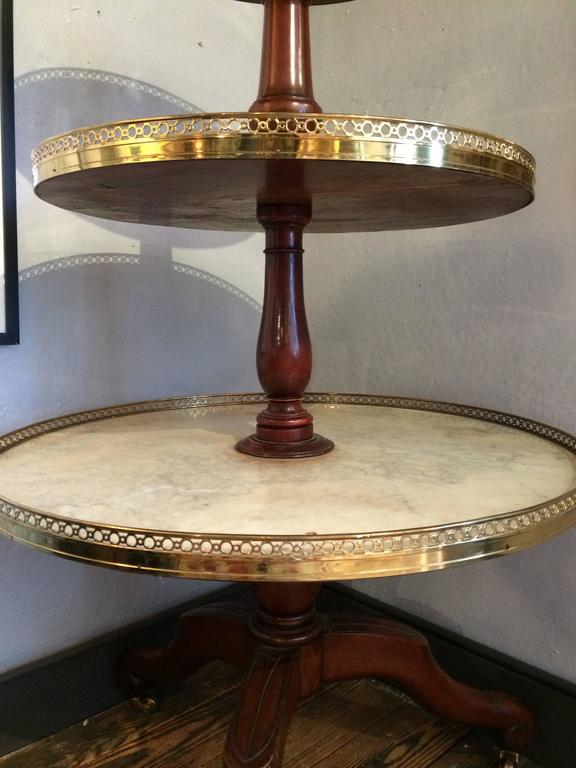 Elegant Three-Tier Walnut, Marble and Brass Circular Server For Sale at ...