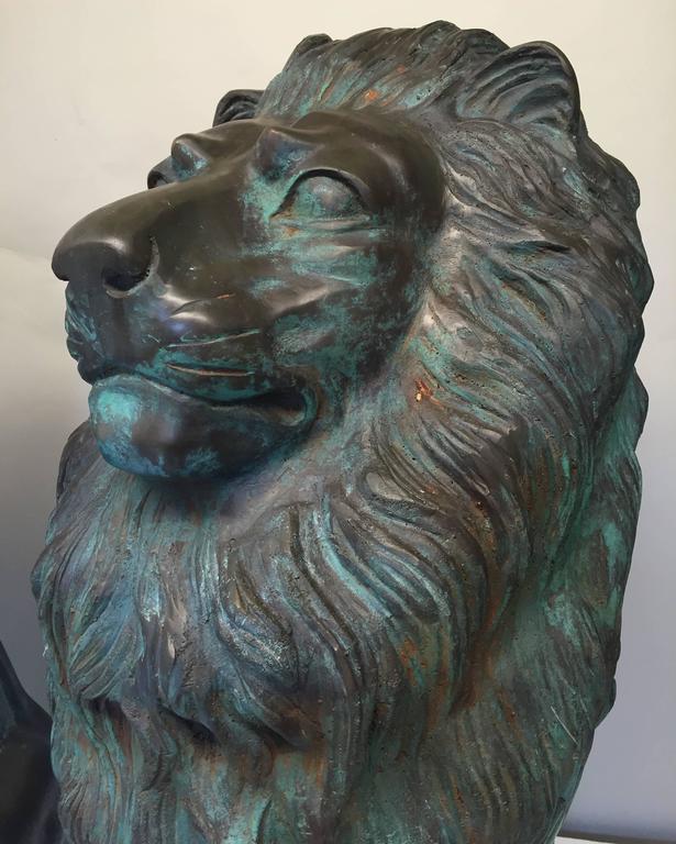 Monumental Pair of Striking Verdigris Bronze Lion Sculptures at 1stDibs