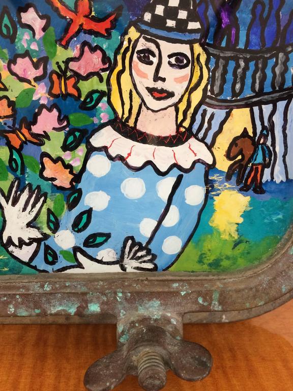 Whimsical Reverse Painting on Glass Porthole at 1stDibs