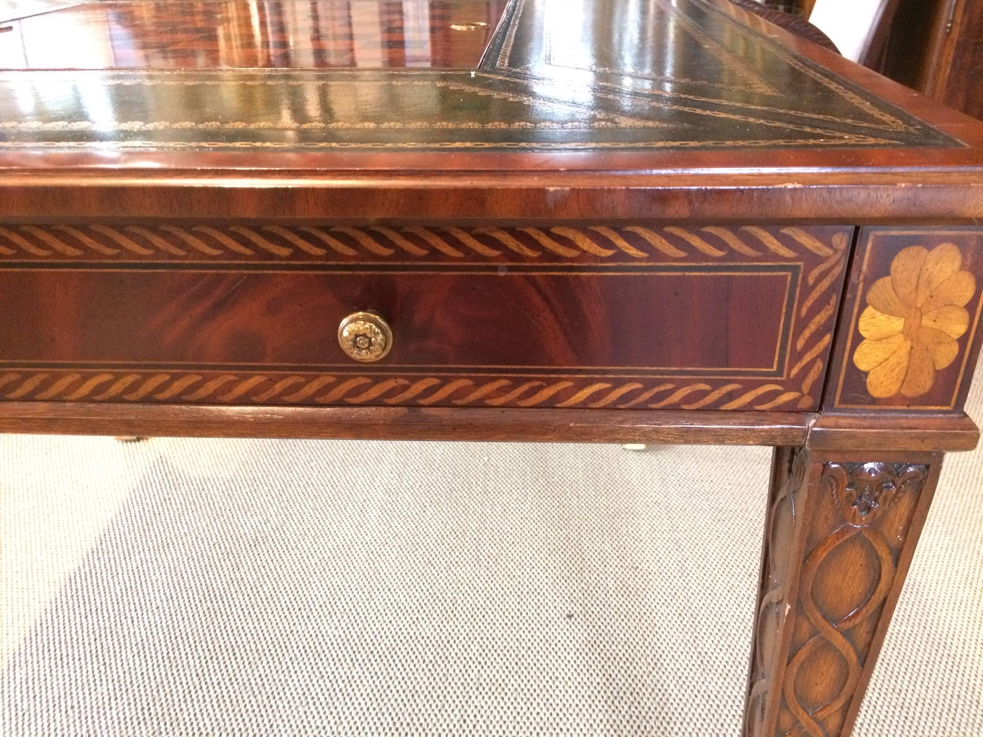 Gorgeous Inlaid and Tooled Leather Game Table at 1stDibs