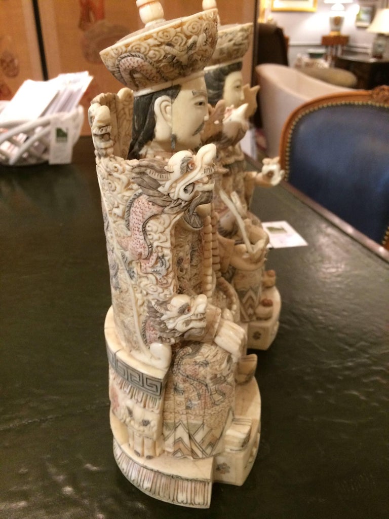 Intricately Carved Bone Pair of Chinese Ancestral Figures at 1stDibs