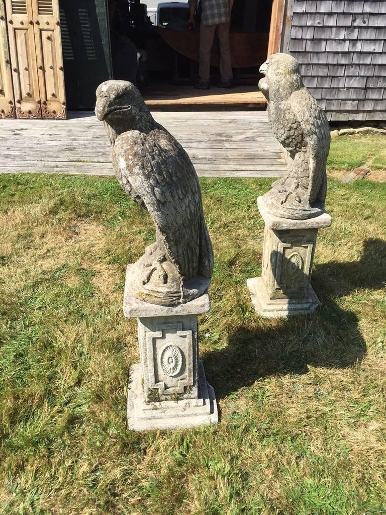 Impressive Pair of Cement Eagles on Pedestals at 1stDibs