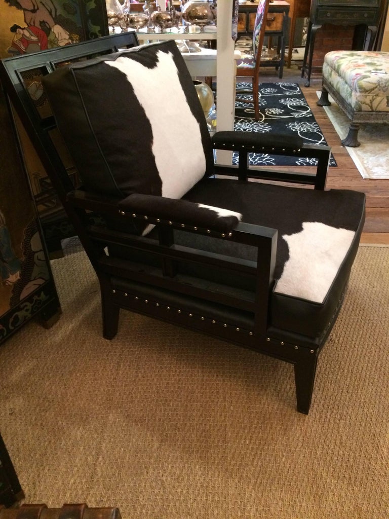 Sexy Black and White Leather Cowhide Club Chair and Ottoman at 1stDibs