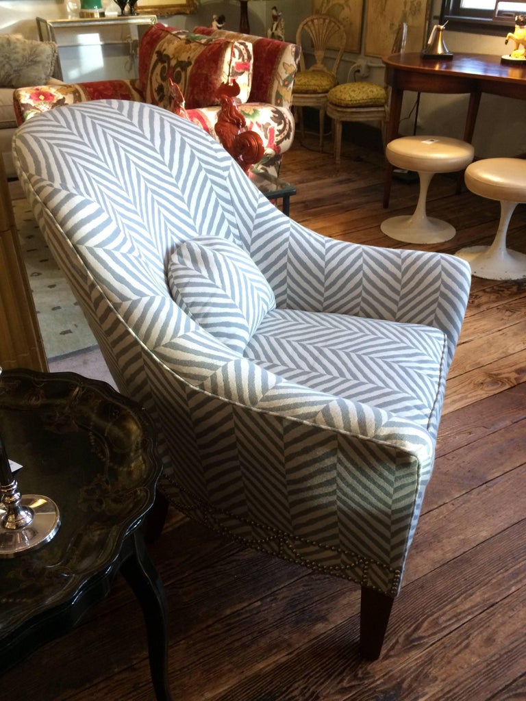 Stunning Grey and White Chevron Upholstered Club Chair For Sale at 1stDibs