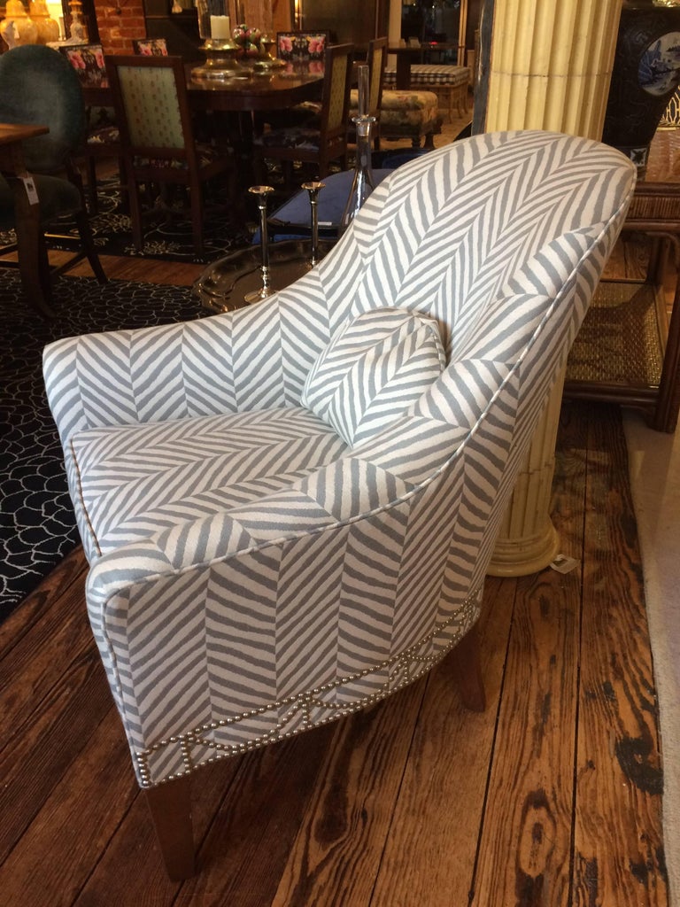 Stunning Grey and White Chevron Upholstered Club Chair For Sale at 1stDibs