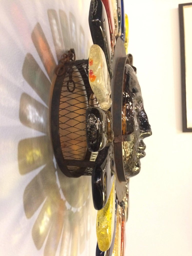 Fantastic Vintage Colored Glass Sun Wall Sculpture Light Sconce at 1stDibs