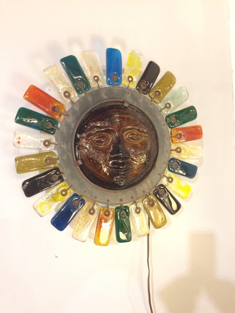 Fantastic Vintage Colored Glass Sun Wall Sculpture Light Sconce at 1stDibs