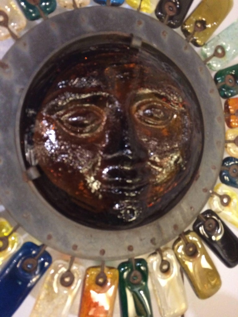 Fantastic Vintage Colored Glass Sun Wall Sculpture Light Sconce at 1stDibs