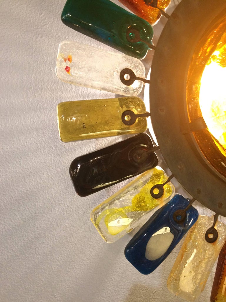 Fantastic Vintage Colored Glass Sun Wall Sculpture Light Sconce at 1stDibs