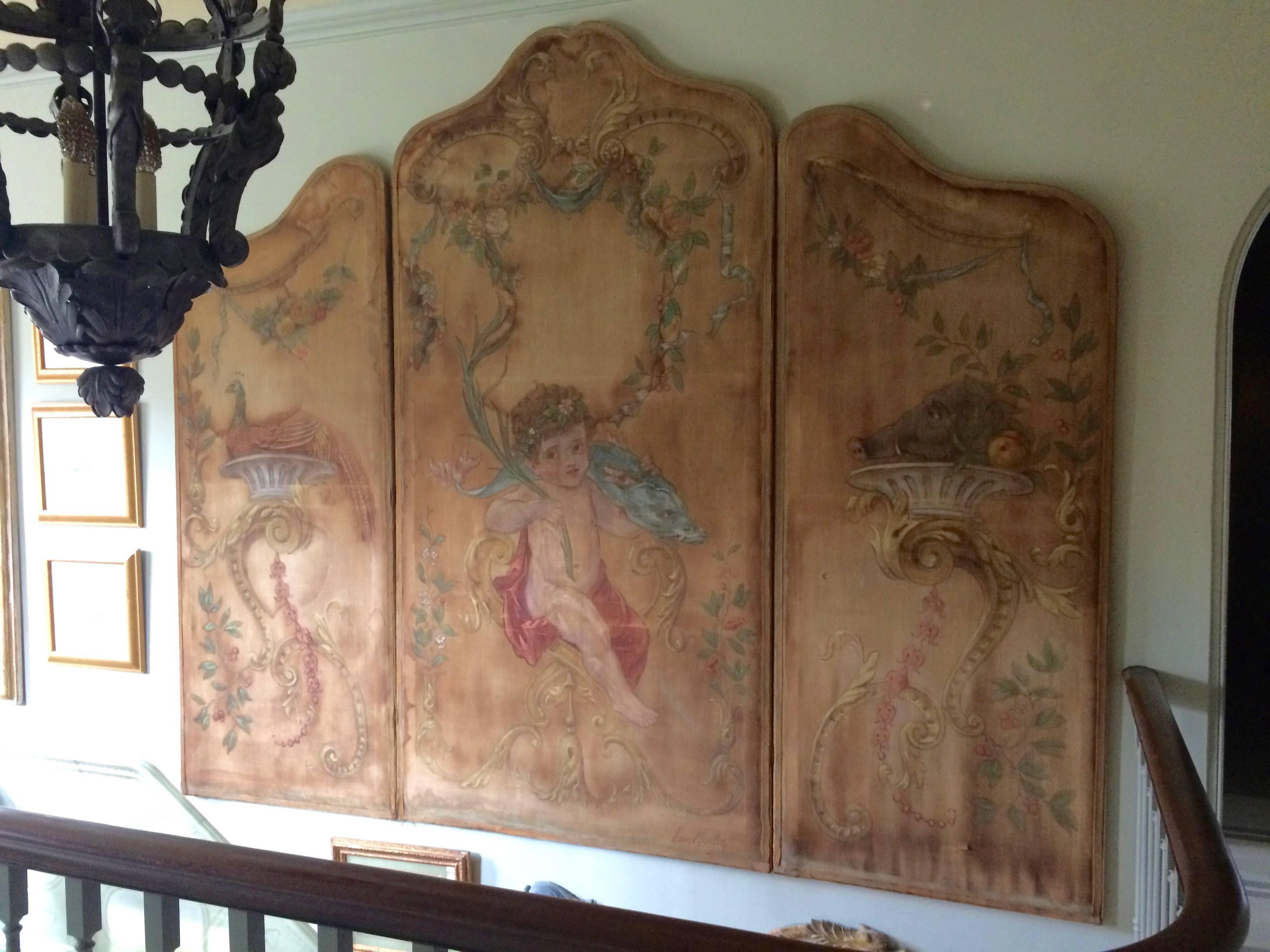 Fantastic Large Antique French Three-Panel Screen at 1stDibs